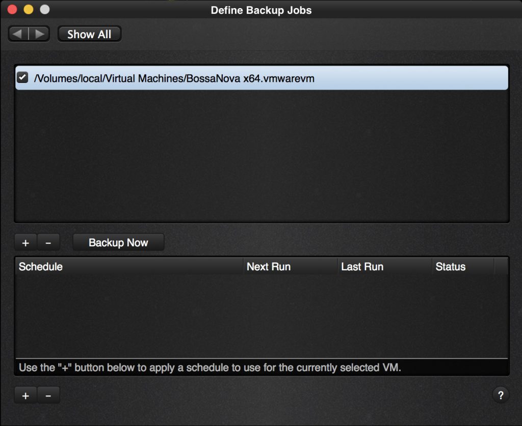 Run a backup on demand - Vimalin